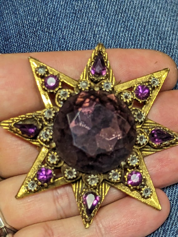 Vintage large amethyst rhinestone - Gem