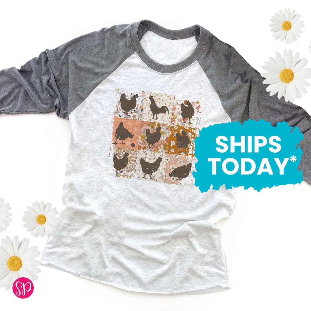 Gift for Chicken Mom, Retro Chickens Raglan, 3/4 Sleeve Baseball Style ...