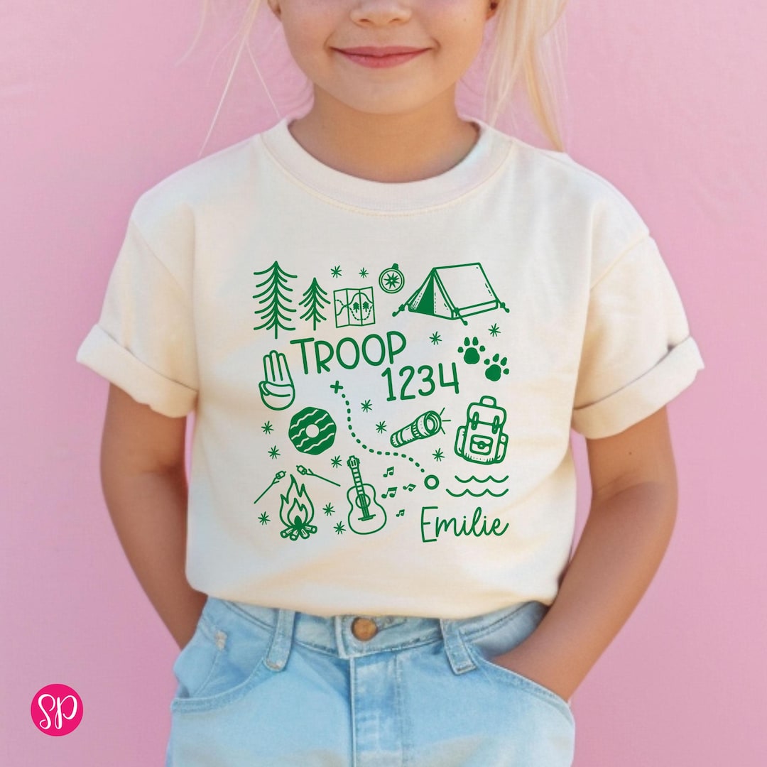 Custom Troop Number Shirt With Name: Camping Coquette Doodles Graphic ...