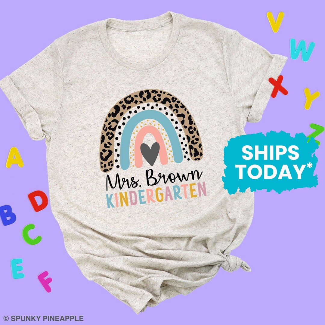 Teacher Leopard Rainbow Shirt Custom Teacher Name T-shirt - Etsy