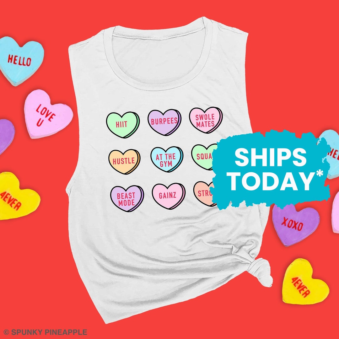 Fitness Conversation Hearts Muscle Tank, Funny Valentines Day Shirt for ...