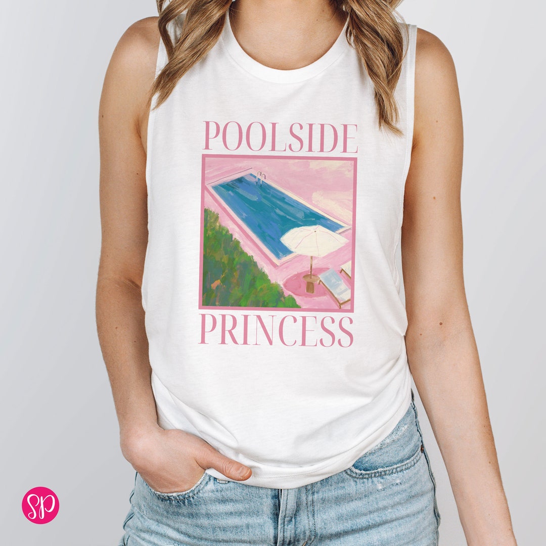 Summer Workout Shirts, Poolside Princess Muscle Tank, Pool Party Outfit ...