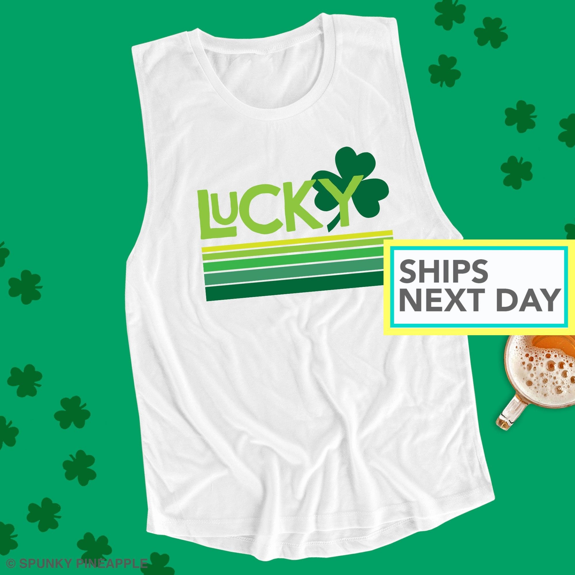 Retro Lucky Clover Muscle Tank St Patricks Workout Muscle | Etsy