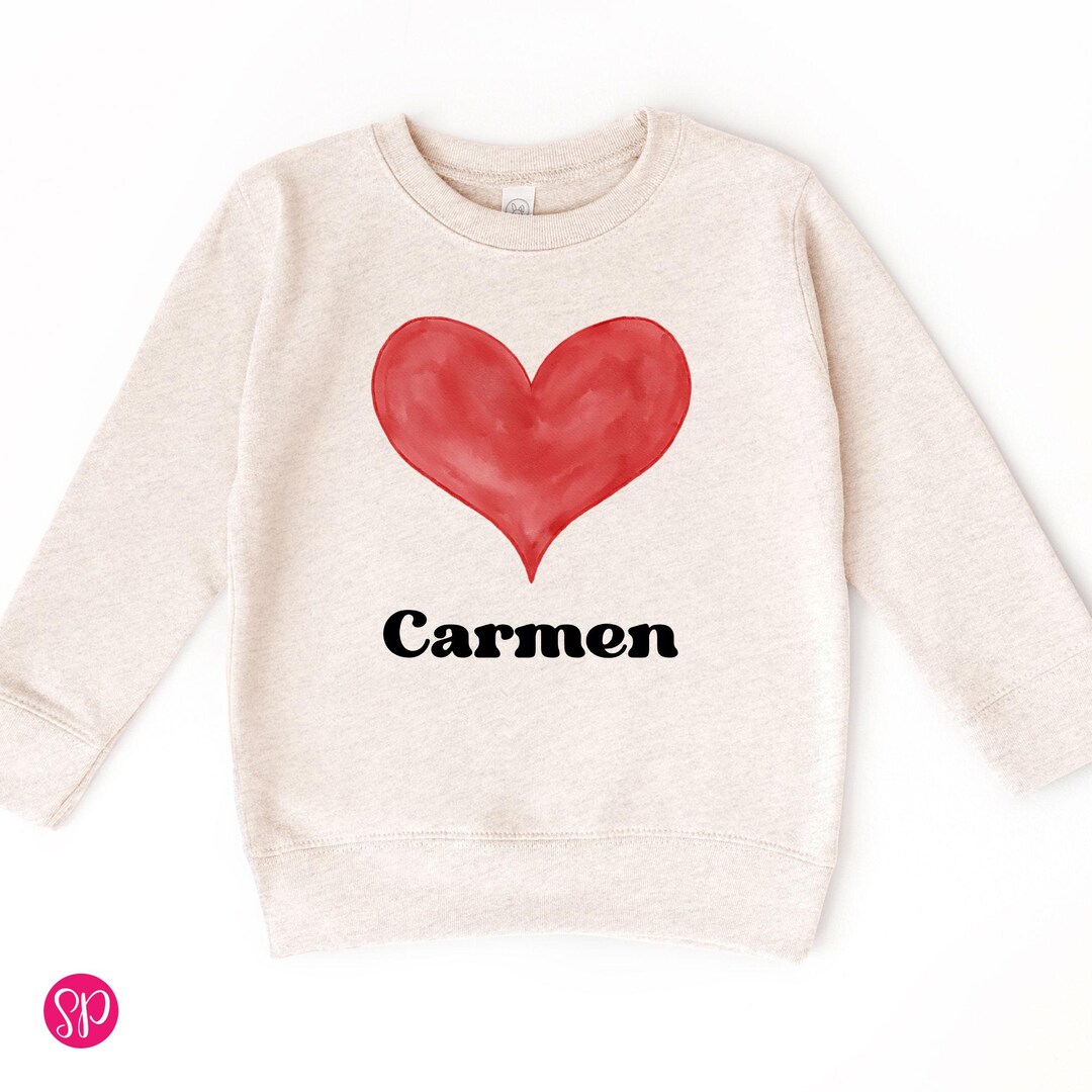 Watercolor Red Heart With Name Sweater: Kids Valentines Day Sweatshirt ...