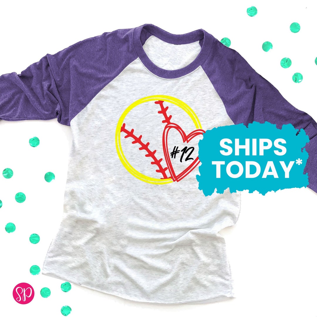 Softball With Heart & Number Raglan, Personalized Player Number Shirt ...