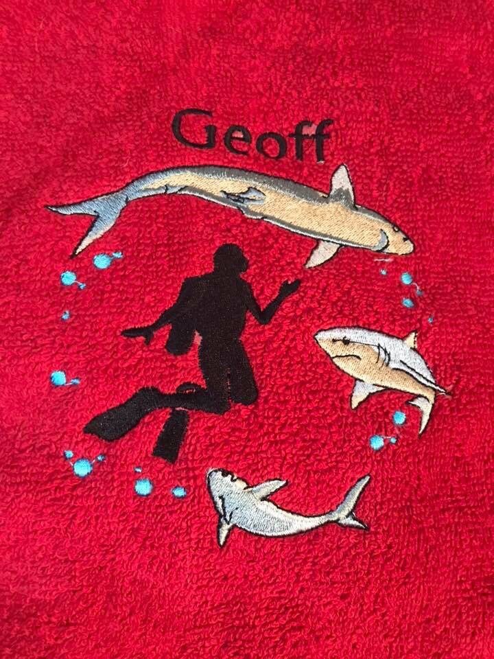 Scuba diving shark personalised towel | Etsy