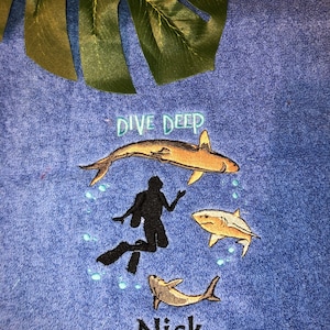 Scuba Diving Shark Personalised Towel - Etsy UK