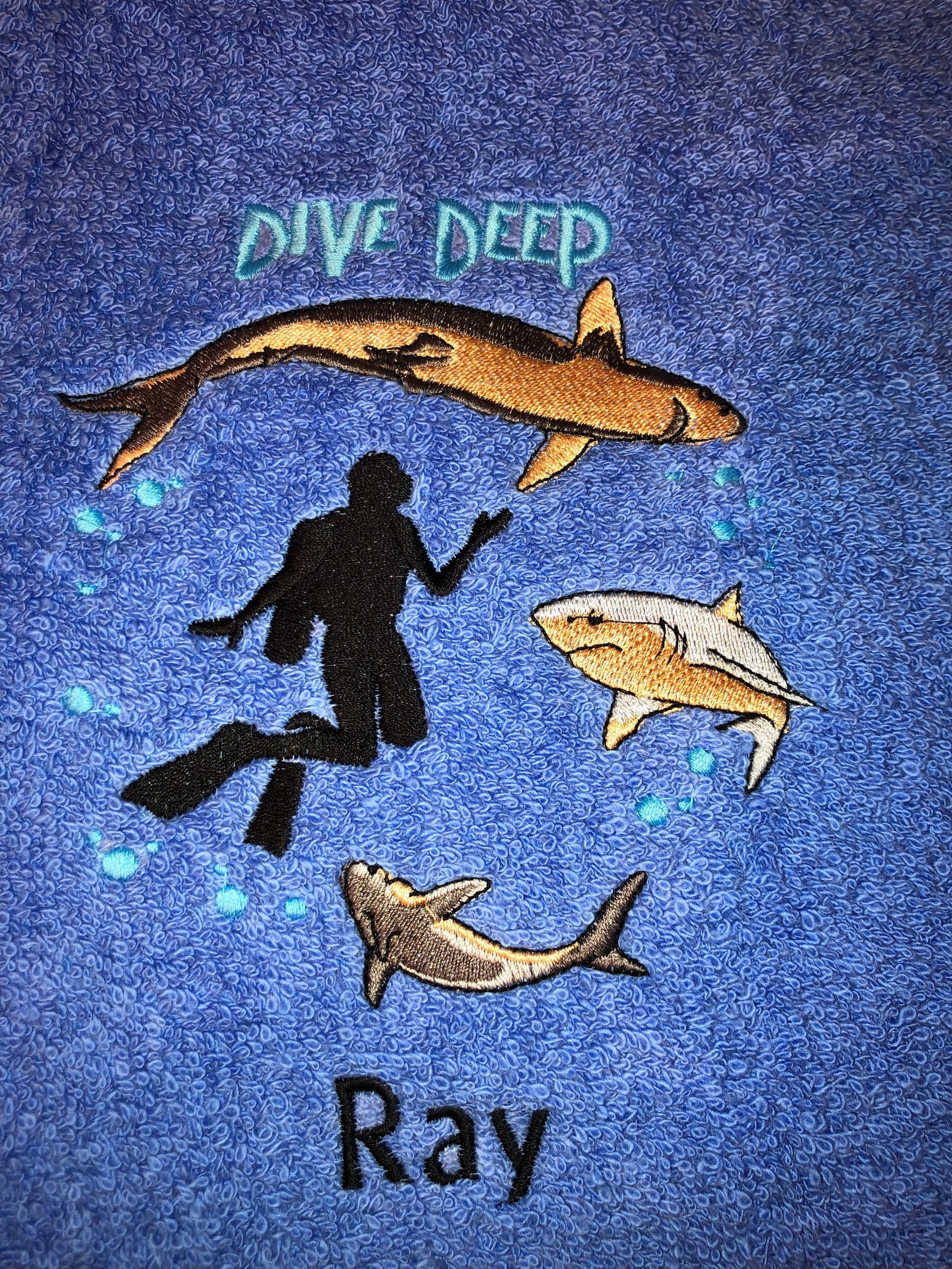 Scuba Diving Shark Personalised Towel - Etsy UK