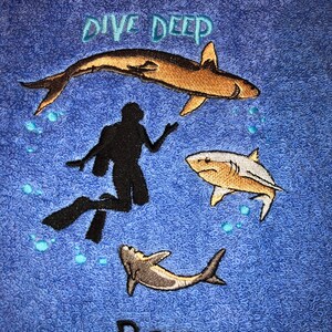 Scuba Diving Shark Personalised Towel - Etsy UK