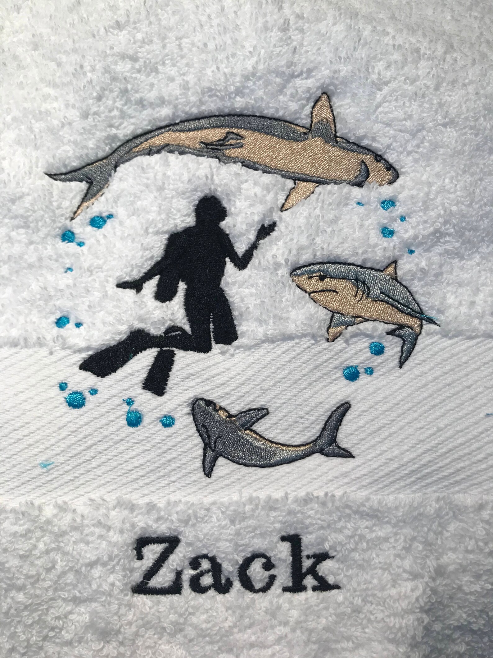 Scuba diving shark personalised towel | Etsy
