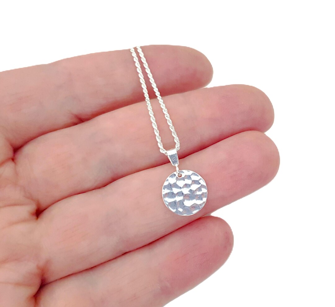 Sterling Silver Hammered Disc Necklace, Circle Disc Pendant Dainty ...