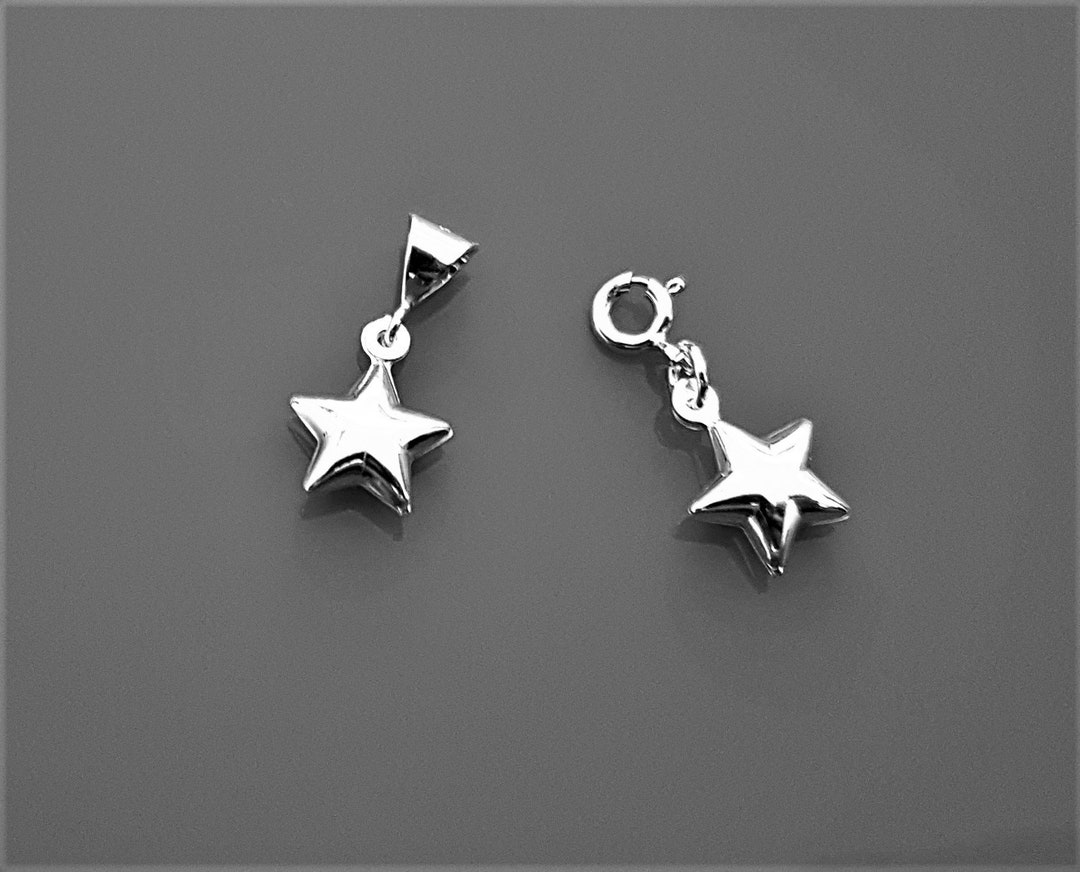 Sterling Silver 3D Star Charm, Small Star Puffy Charm for Bracelet, DIY ...