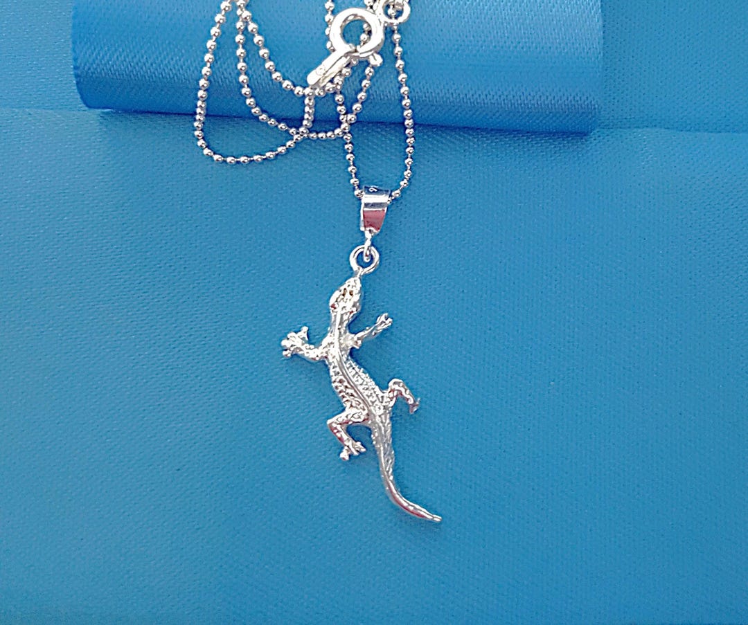 Sterling Silver Lizard Charm Necklace, Dainty Chain With Reptile ...