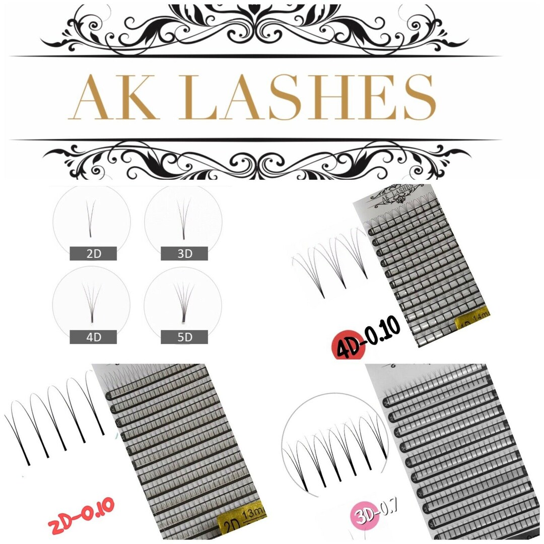 Pre Made Fan Eyelash Extensions 2D , 4D 0.10, 0.07 C /D Curl Long Stem ...
