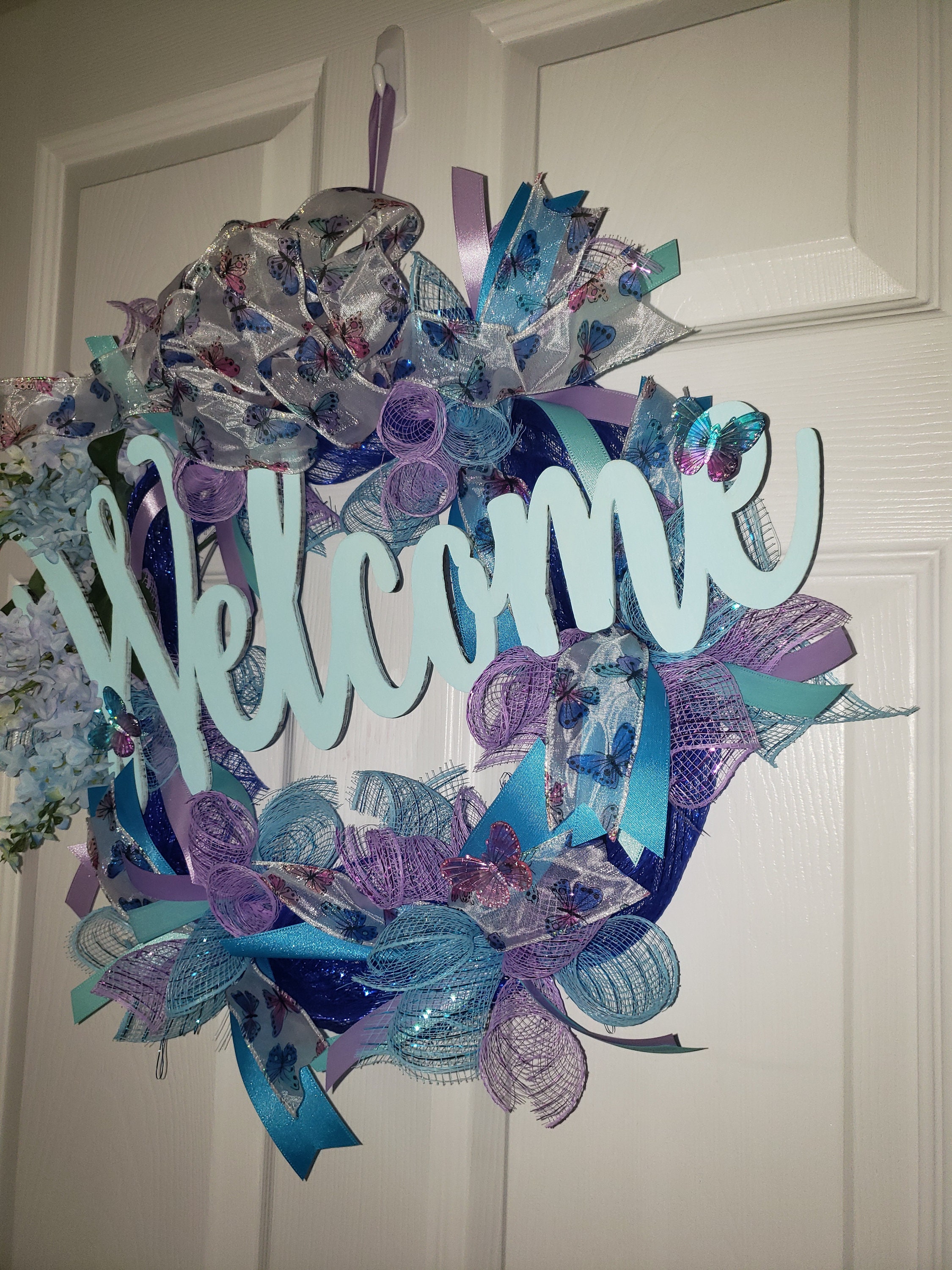 Butterfly Blue & Purple Spring Mesh and Ribbon Wreath - Etsy