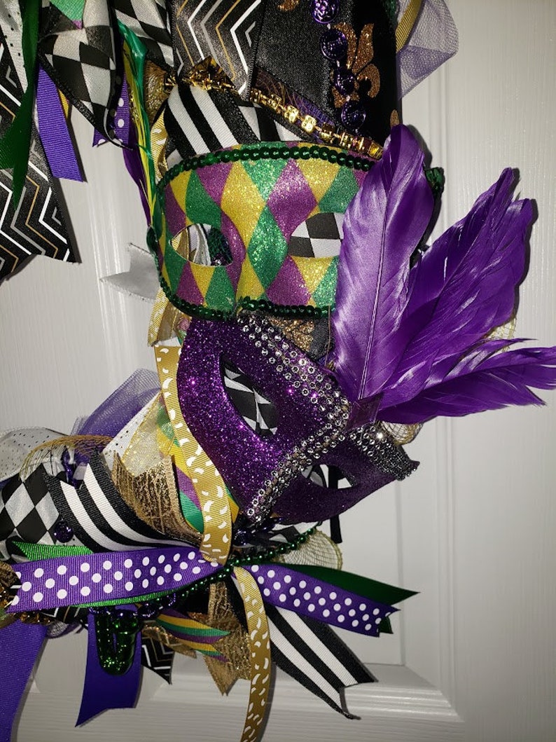 Mardi Gras Ribbon and Tulle Mesh Wreath - Etsy