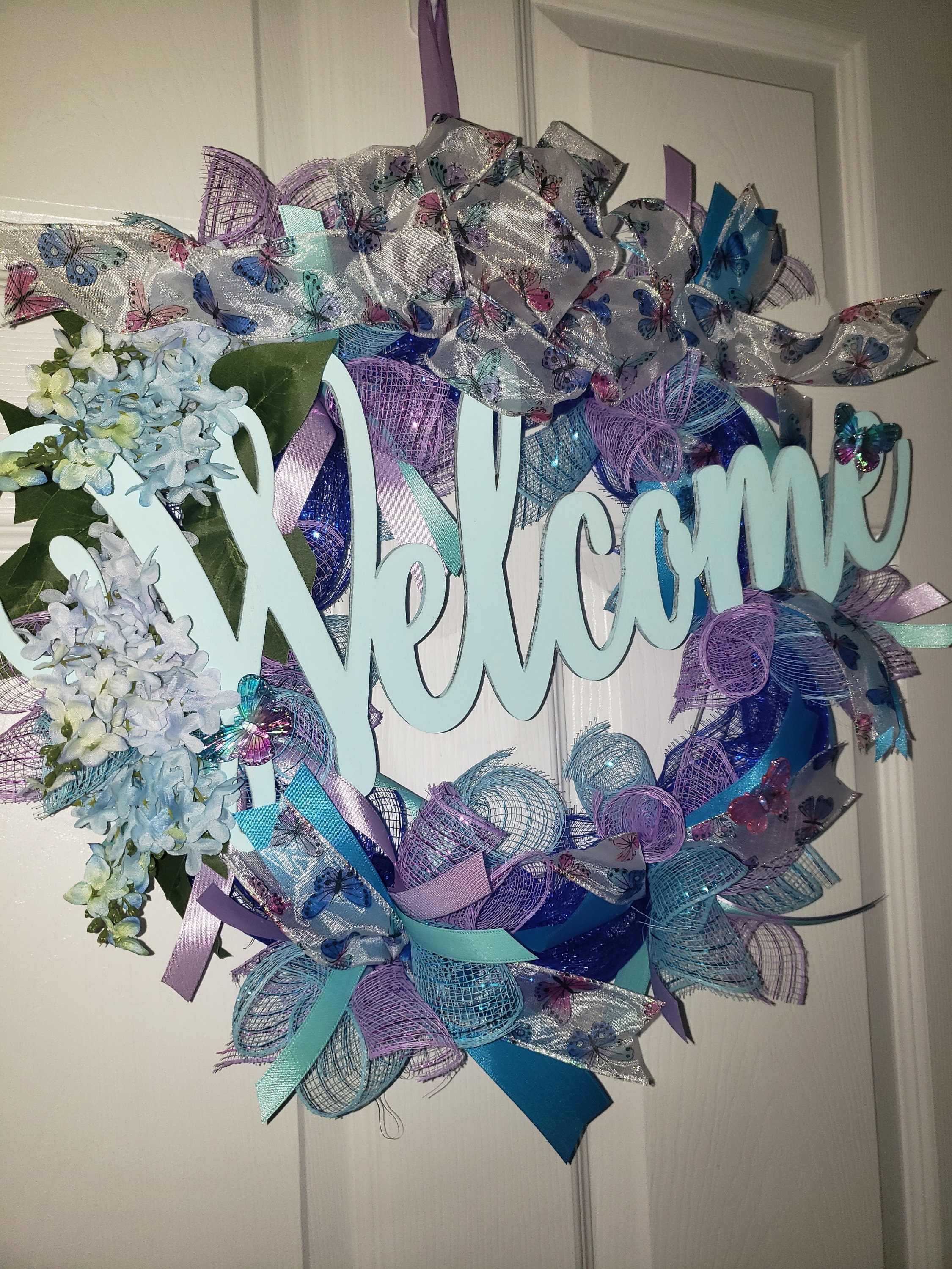 Butterfly Blue & Purple Spring Mesh and Ribbon Wreath - Etsy