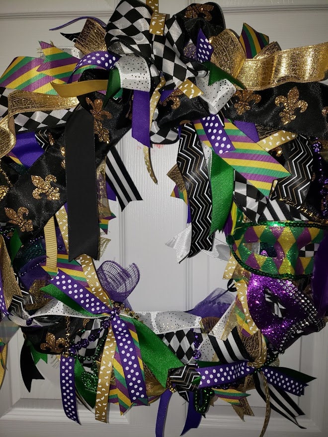 Mardi Gras Ribbon and Tulle Mesh Wreath - Etsy