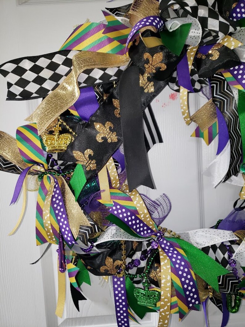 Mardi Gras Ribbon and Tulle Mesh Wreath - Etsy