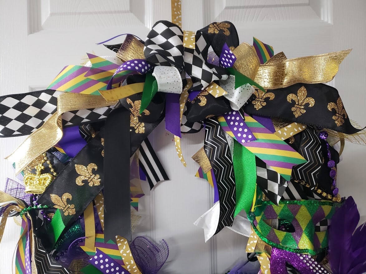 Mardi Gras Ribbon and Tulle Mesh Wreath - Etsy