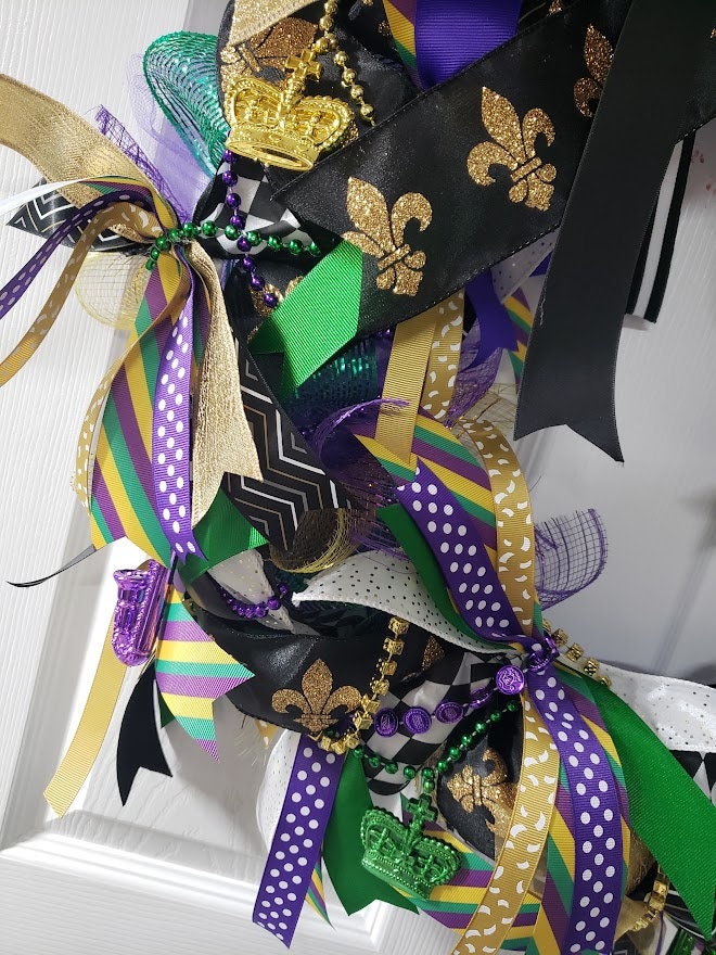 Mardi Gras Ribbon and Tulle Mesh Wreath - Etsy