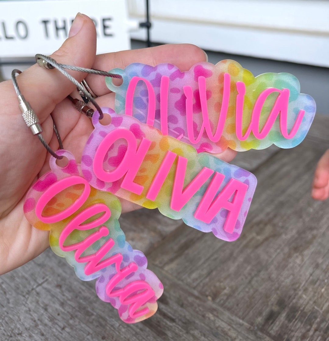 Name Keychain Bag Tag Tie Dye Acrylic Custom Backpack Tag for Kids ...