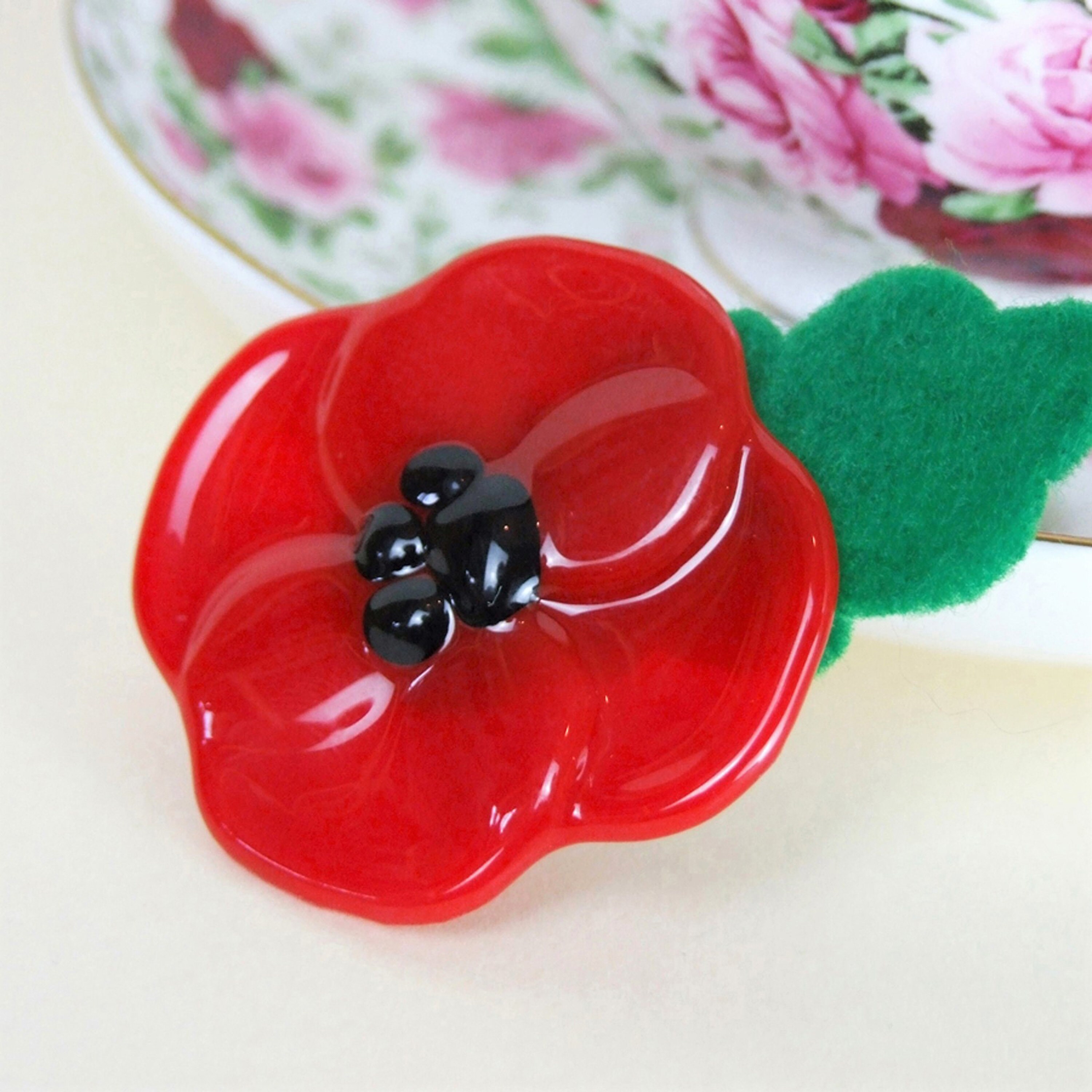 Handmade Fused Glass Poppy Brooch With Felt Leaf by Jessica Irena Smith ...