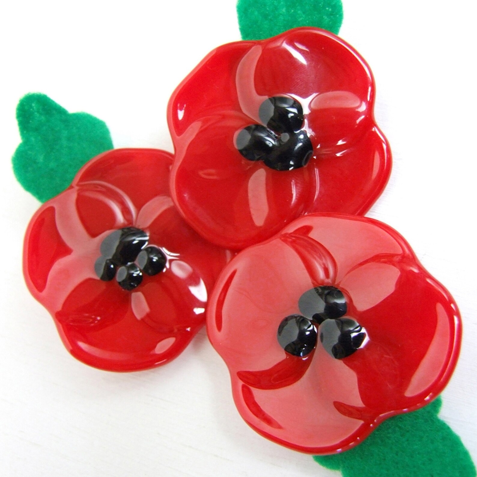 Handmade Fused Glass Poppy Brooch With Felt Leaf by Jessica Irena Smith ...