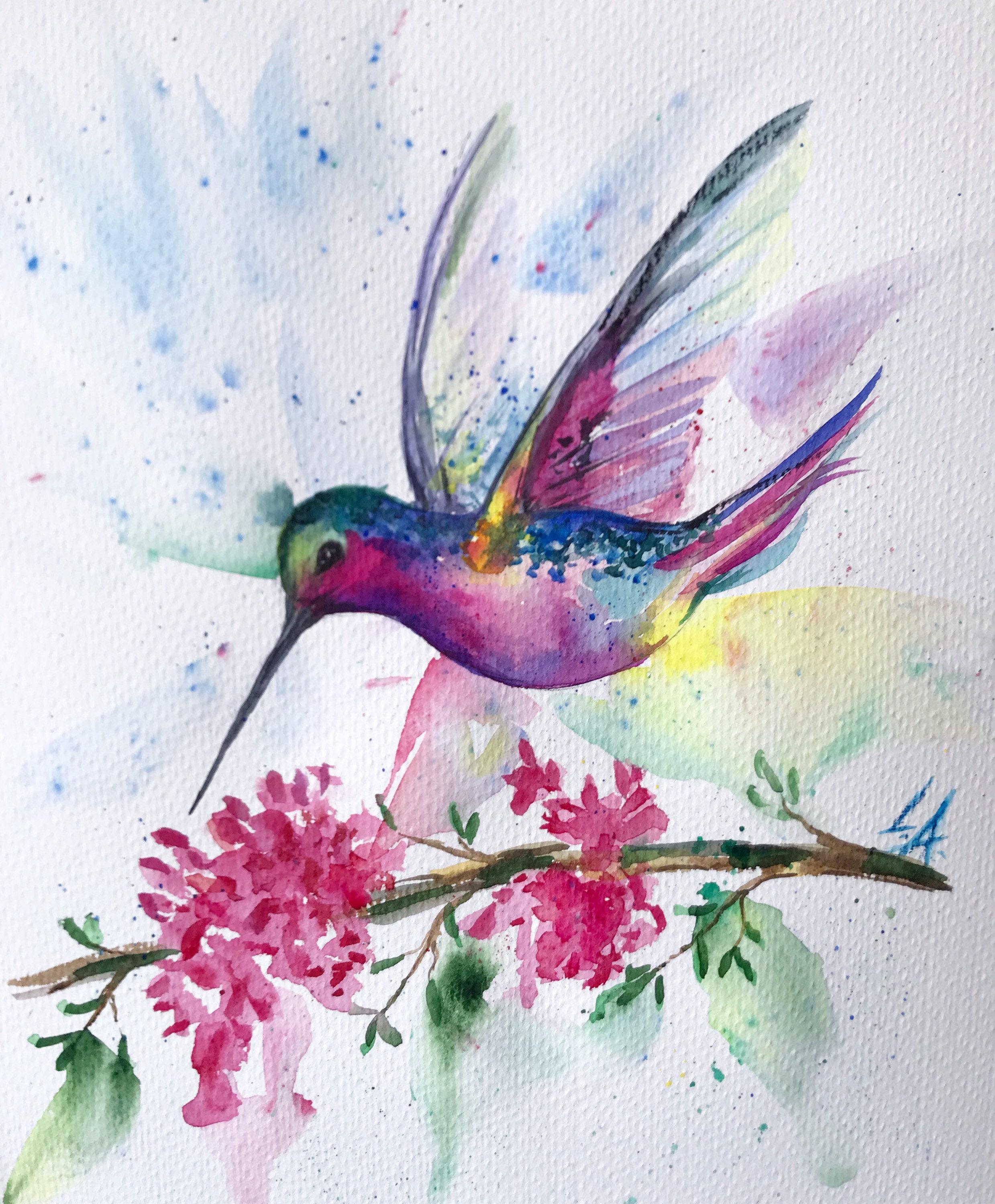 Obra de arte del colibrí pintura de acuarela original arte | Etsy