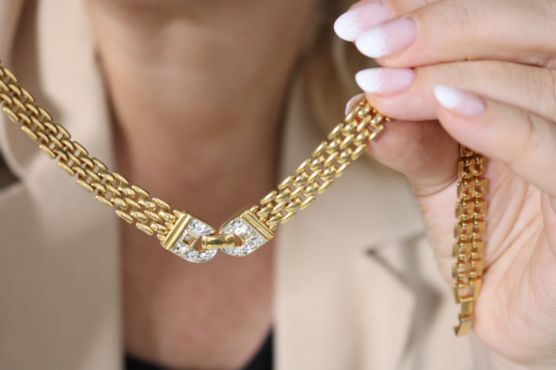 Gold Chain Necklace Basket Weave Collar Chain Link Collar Chunky ...