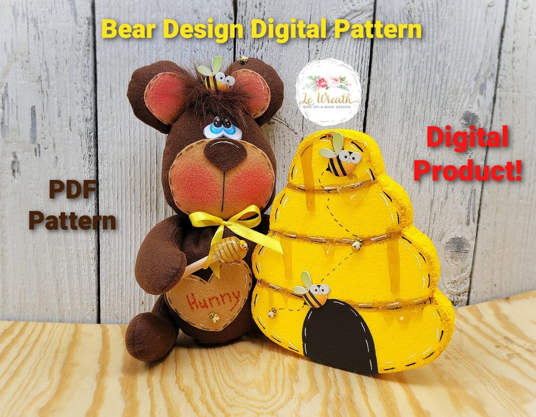 Bear Design Digital Pattern, Hive Bear Pattern, Bear Sewing Patterns ...