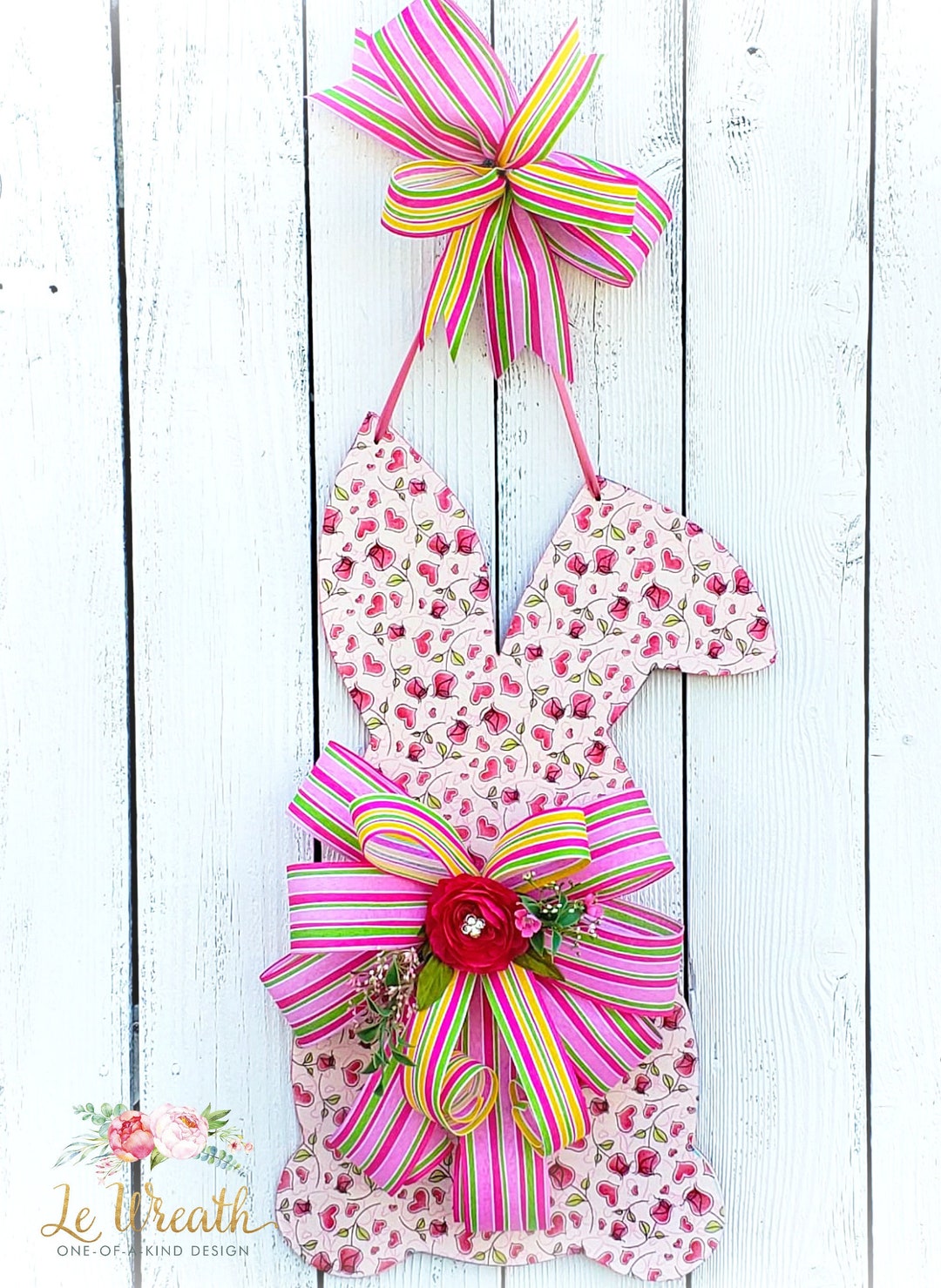 Pink Easter Bunny Wood Door Hanger Easter Door Decor Bunny - Etsy