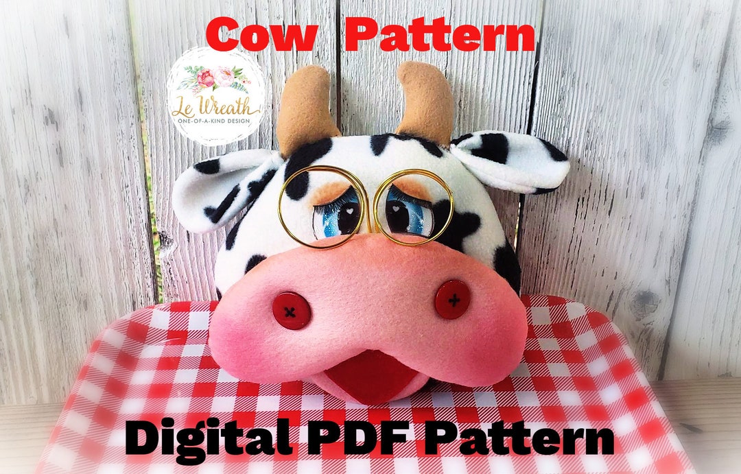 Cow Head Plush Digital Pattern, Farm Cow Head Pattern, Cow Sewing ...