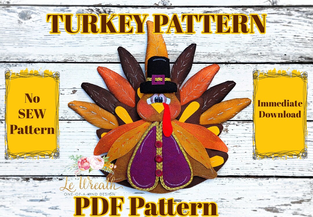 No Sew Turkey DIY, E-pattern, Turkey PDF Pattern, Thanksgiving Turkey ...
