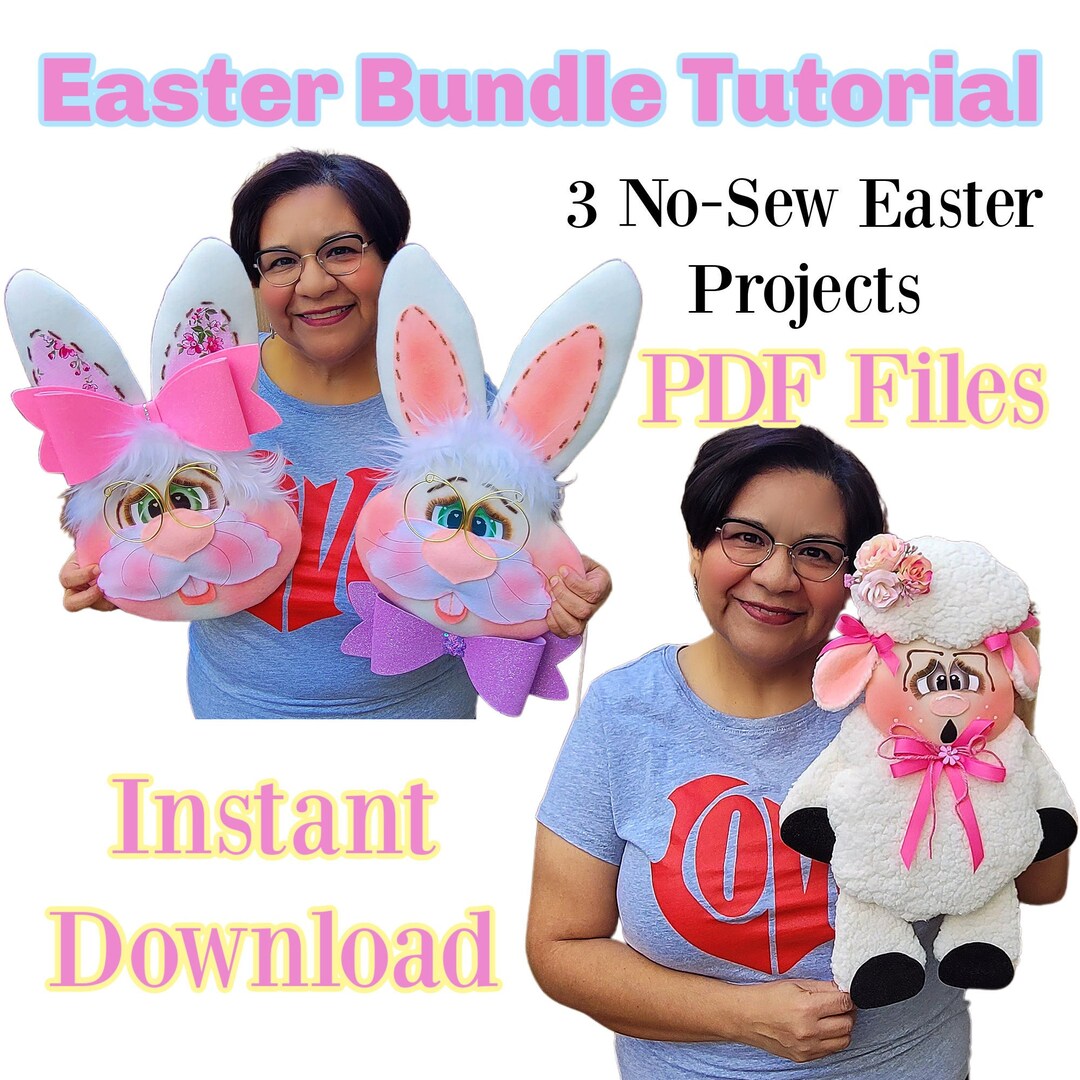 No Sew Easter Bunny and Lamb DIY Tutorial, No Sew Eastern E-patterns, Lam Doll DIY, Bunny Head ...