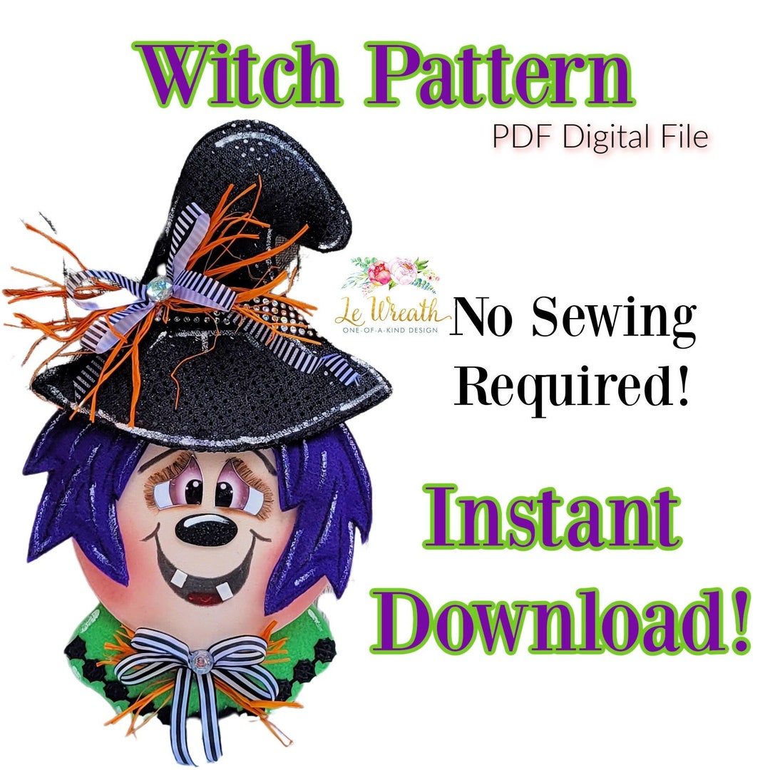 Halloween Witch Pattern, No Sew Witch PDF Pattern, Witch Wreath ...