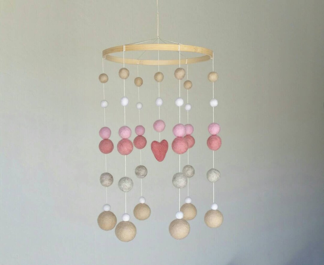 Pink Felt Ball Baby Mobile: Modern Nursery Decor - Etsy