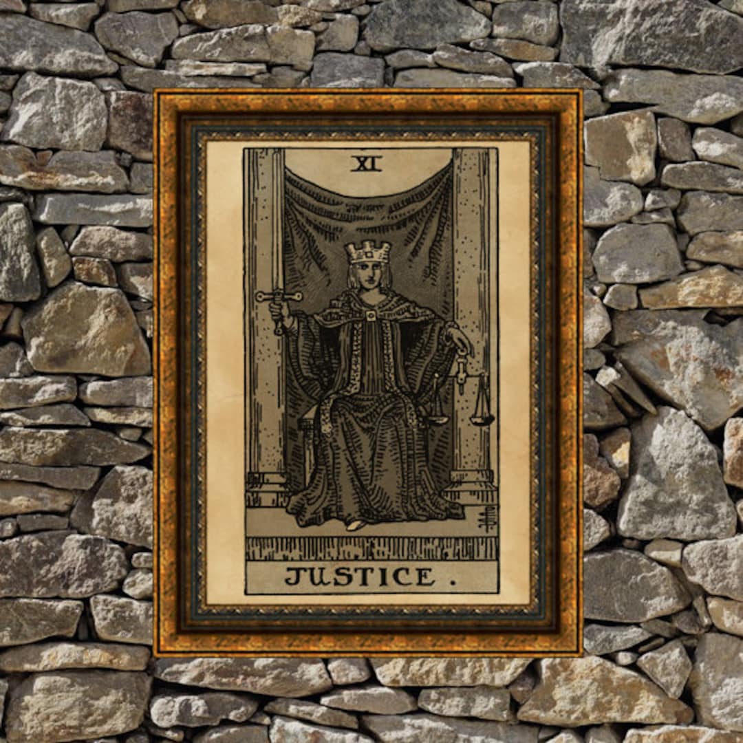 Tarot Justice Card Print, Aged Poster, Taro Wall Decor, Occult Print ...