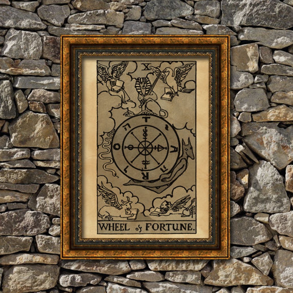 Tarot Wheel of fortune card print aged poster Taro wall | Etsy