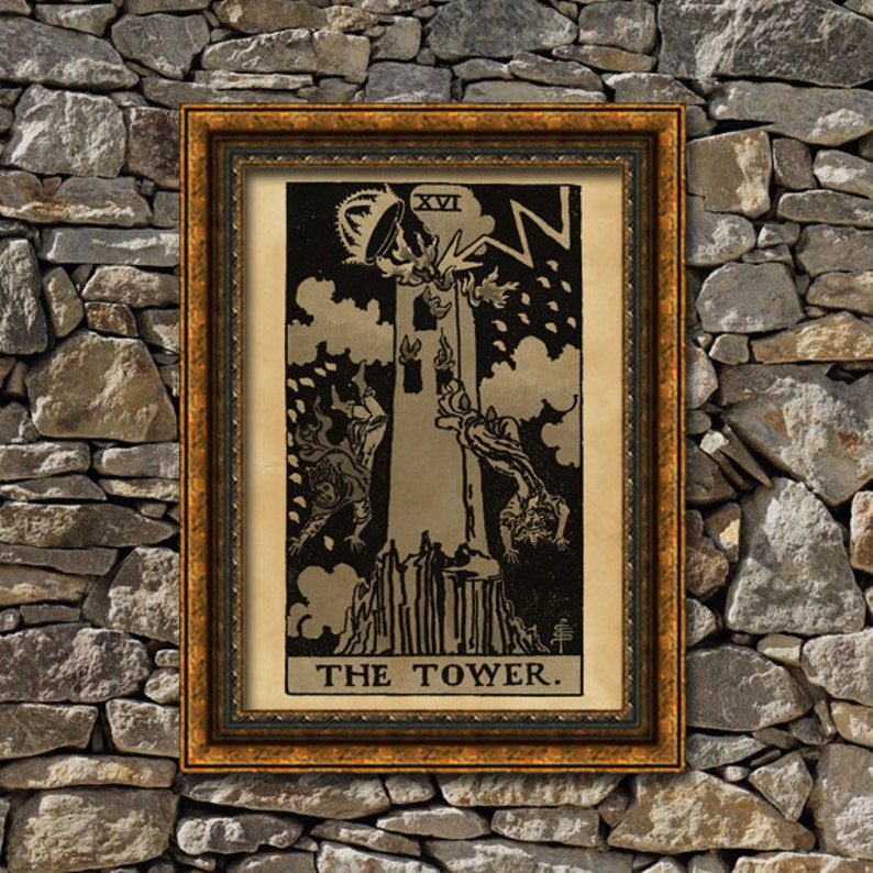 Tarot Tower Card Print, Aged Poster, Taro Wall Decor, Occult Print, the ...