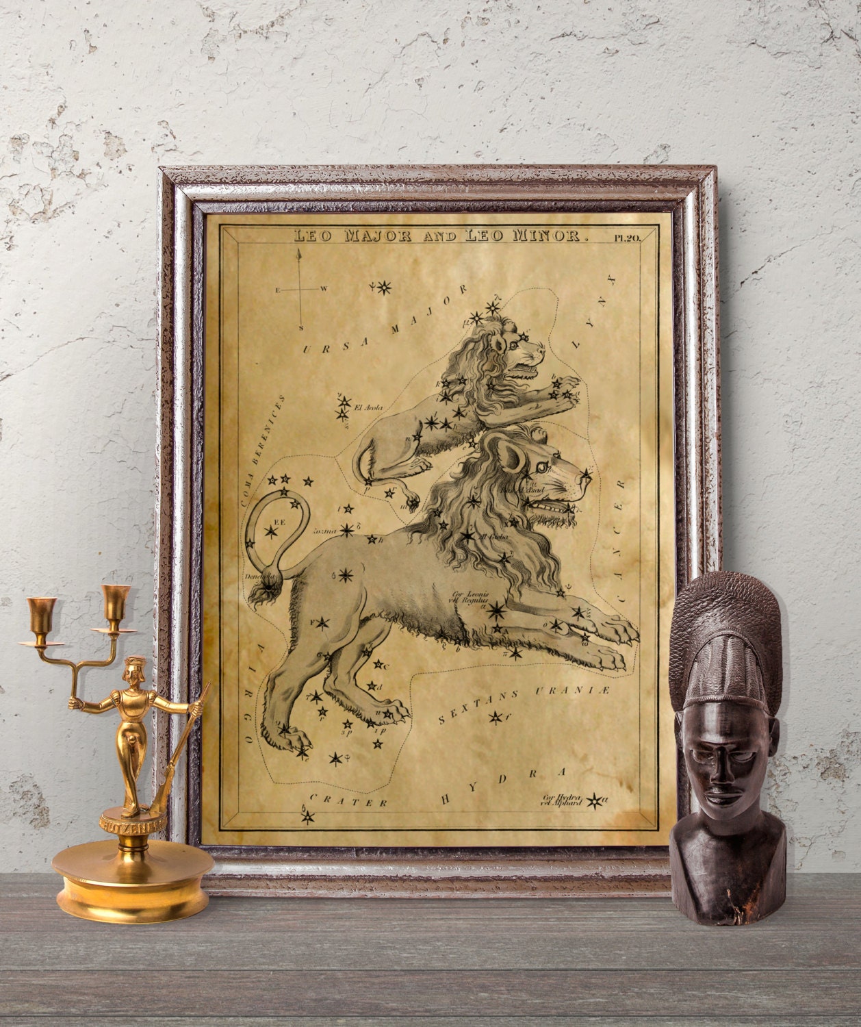 Astronomy Wall Decor, Astrological Print, Leo Major and Leo Minor ...
