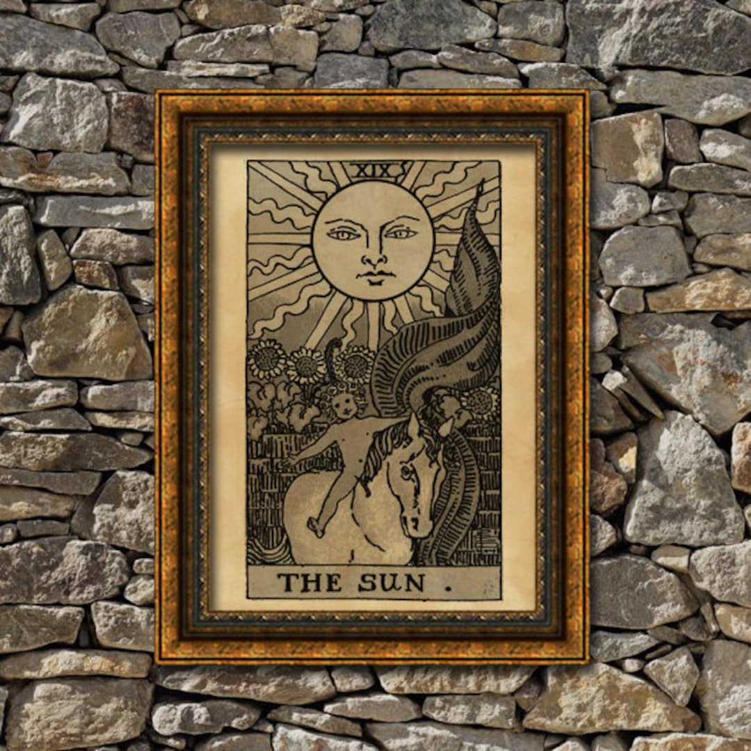 Tarot Sun Card Print, Aged Poster, Taro Wall Decor, Occult Print, the ...