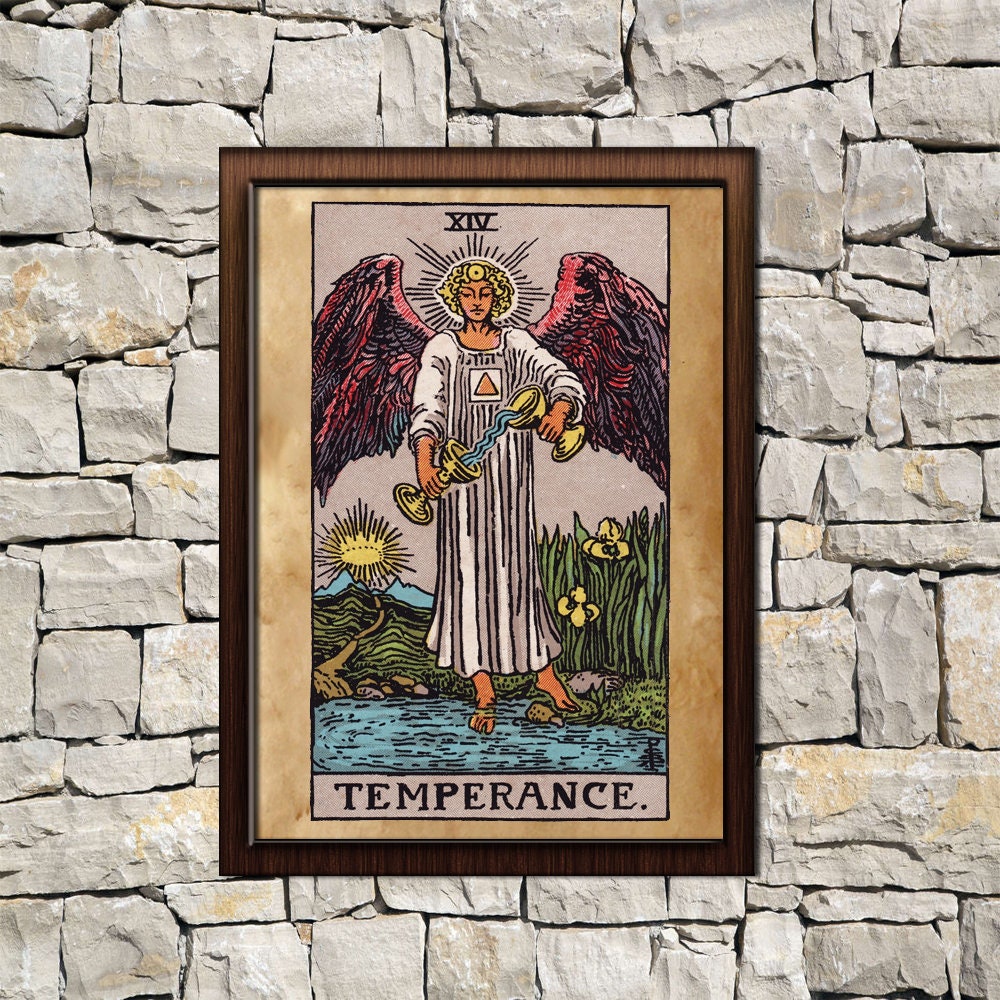 Tarot Temperance Card Print, Aged Poster, Taro Wall Decor, Occult Print ...