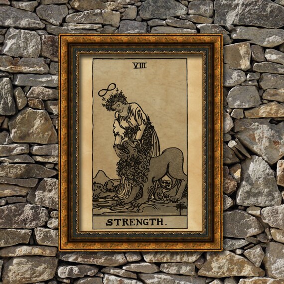 Tarot Strength Card Print, Aged Poster, Taro Wall Decor, Occult Print ...
