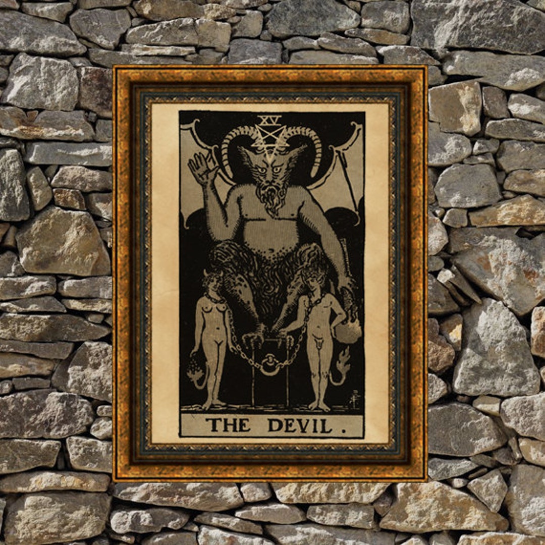 Tarot Devil Card Print, Aged Poster, Taro Wall Decor, Occult Print ...