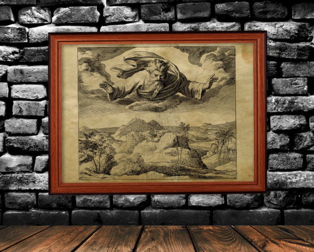 The Third Day of Creation, Bible Print, Aged Poster, Wall Decor ...