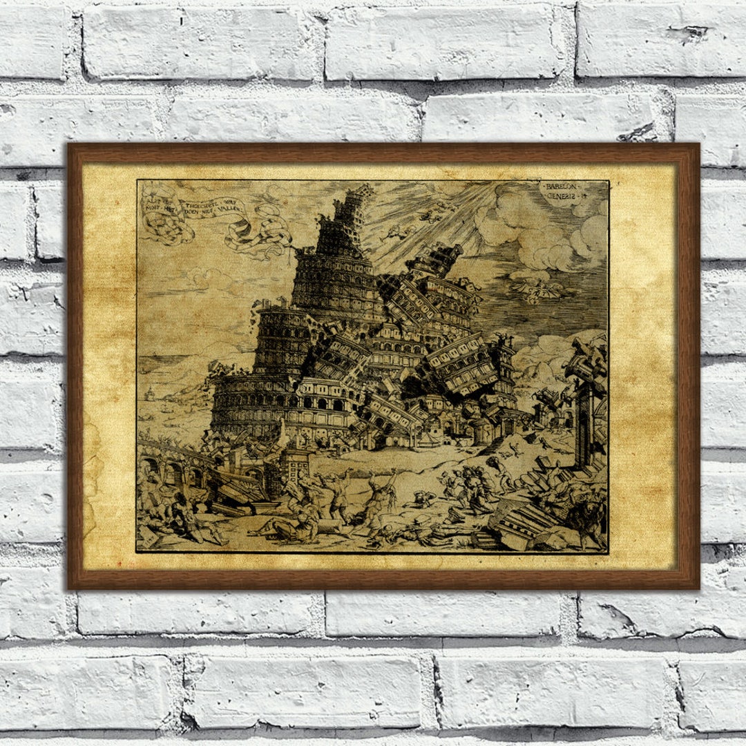 Babel Tower Fall, Babylon, Bible Print, Ancient Poster, Sacred ...
