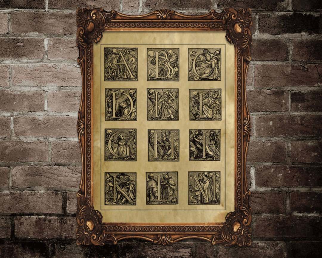 Death Alphabet Set 1, Danse Macabre Poster, Medieval Wall Decor, 15 ...