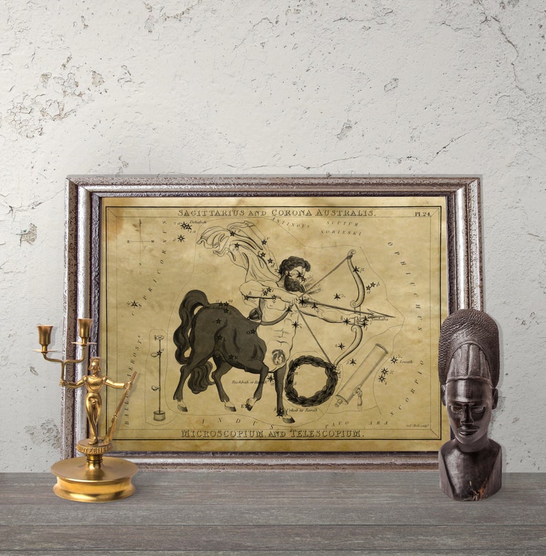 Astronomy wall decor astrological print Sagittarius Corona | Etsy