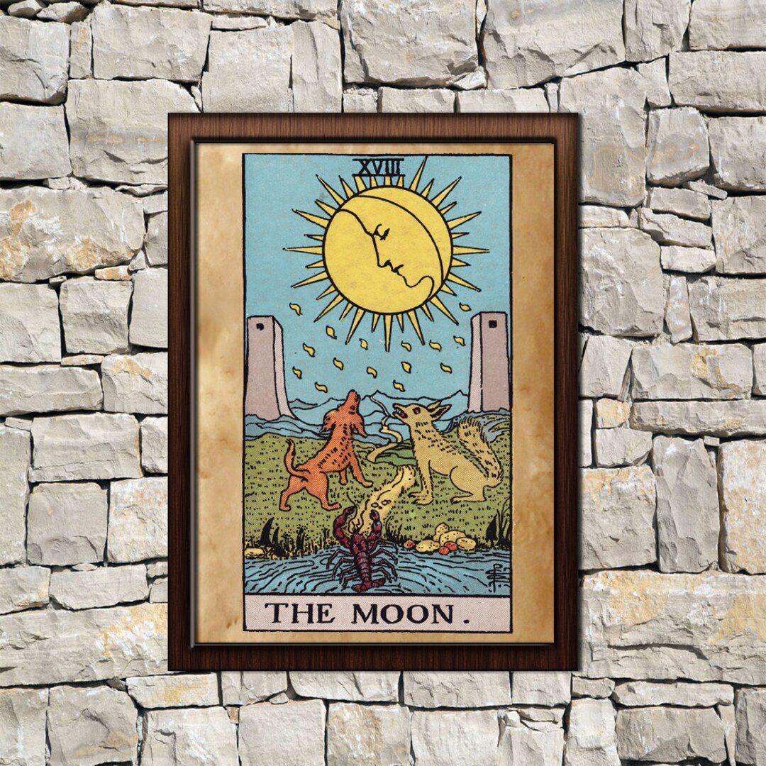 Tarot Moon Card Print, Aged Poster, Taro Wall Decor, Occult Print, the ...